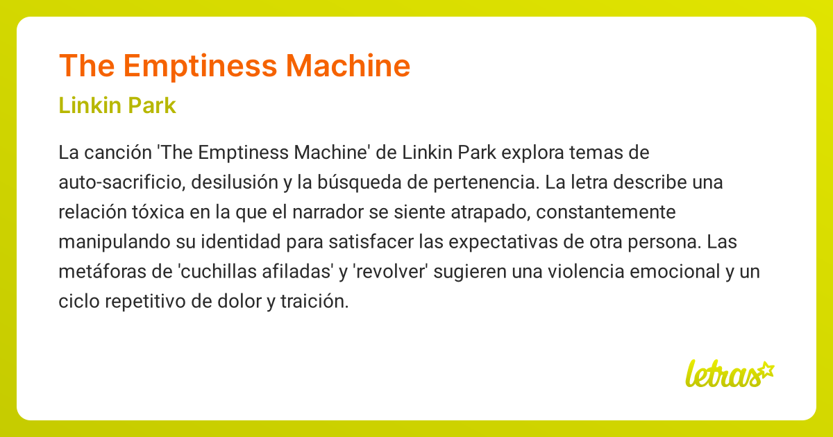 Significado de la canción THE EMPTINESS MACHINE (Linkin Park) - LETRAS.COM