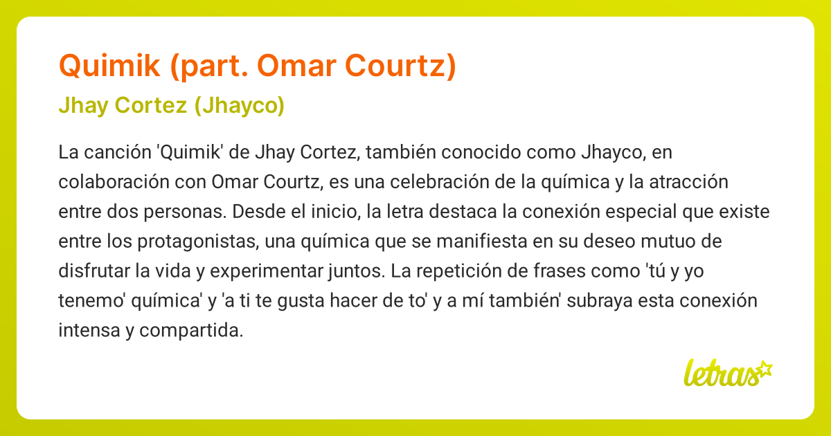 Significado de la canción QUIMIK (PART. OMAR COURTZ) (Jhay Cortez ...