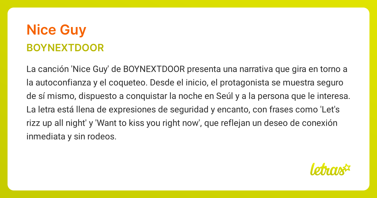 Significado de la canción NICE GUY (BOYNEXTDOOR) - LETRAS.COM