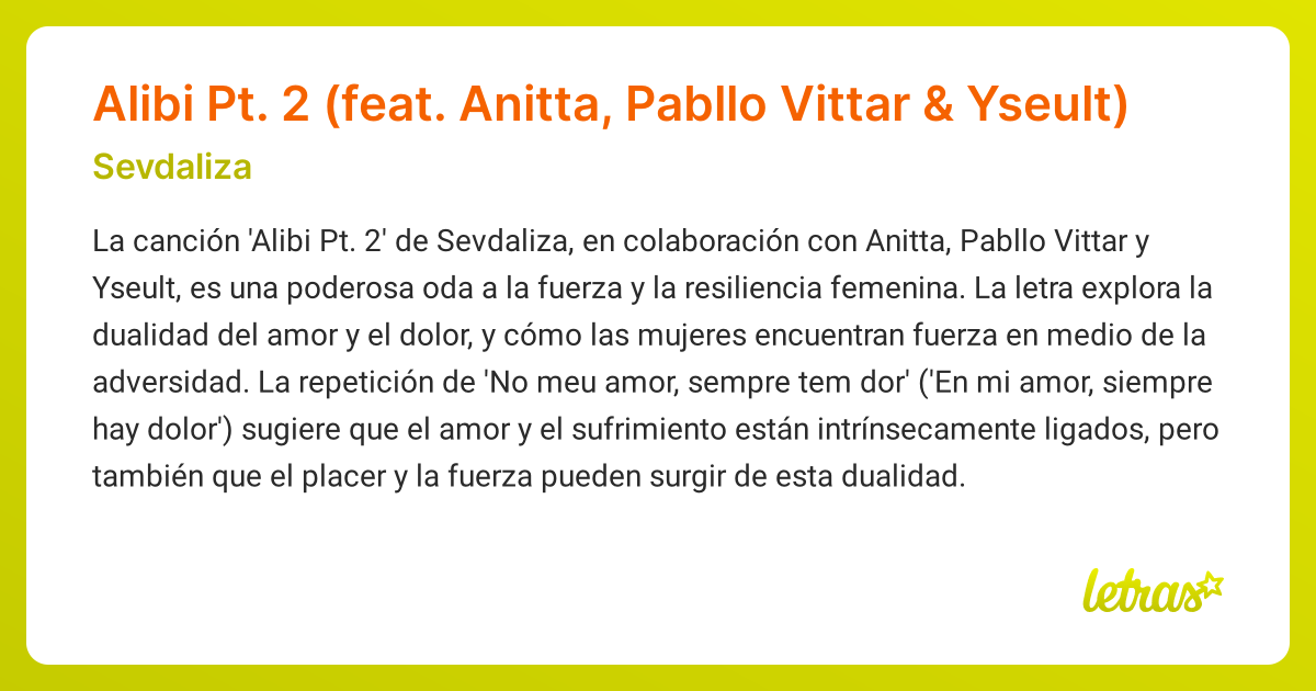Significado de la canción Alibi Pt. 2 (feat. Anitta, Pabllo Vittar ...