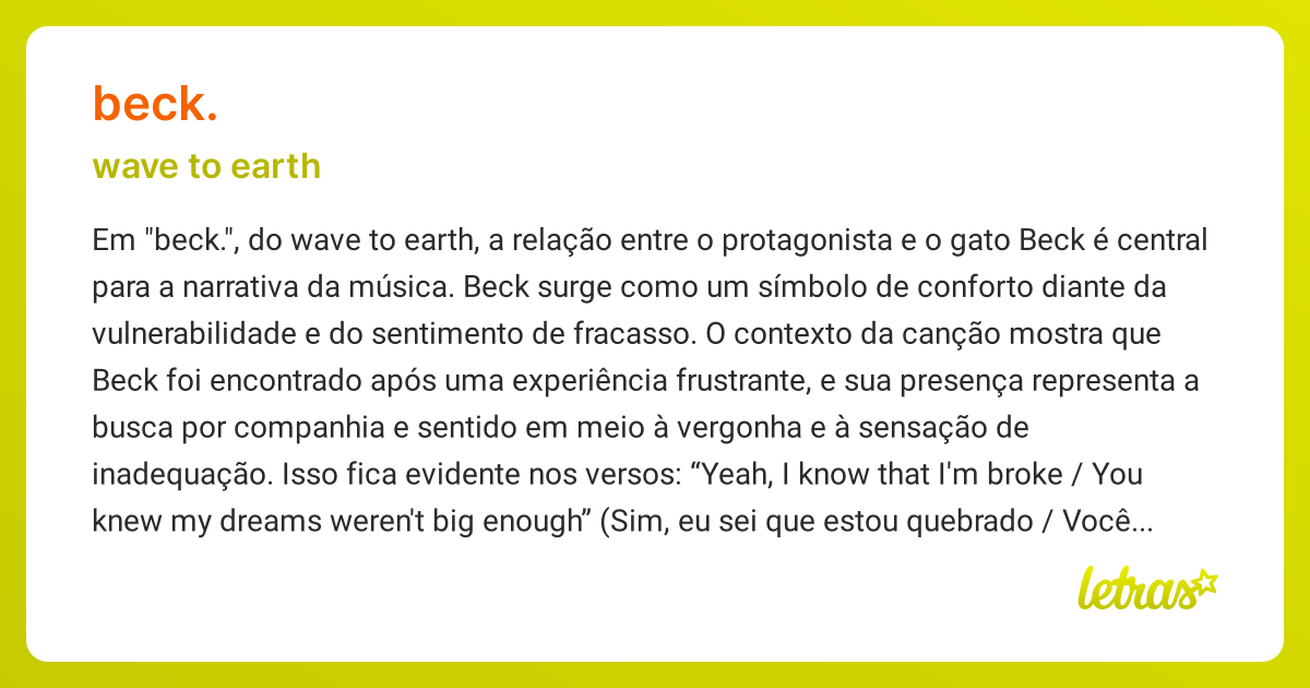 Significado da música BECK. (wave to earth) - LETRAS.MUS.BR