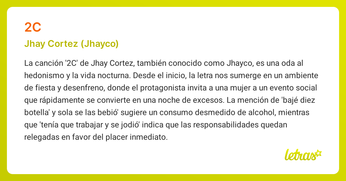 Significado de la canción 2C (Jhay Cortez (Jhayco)) - LETRAS.COM