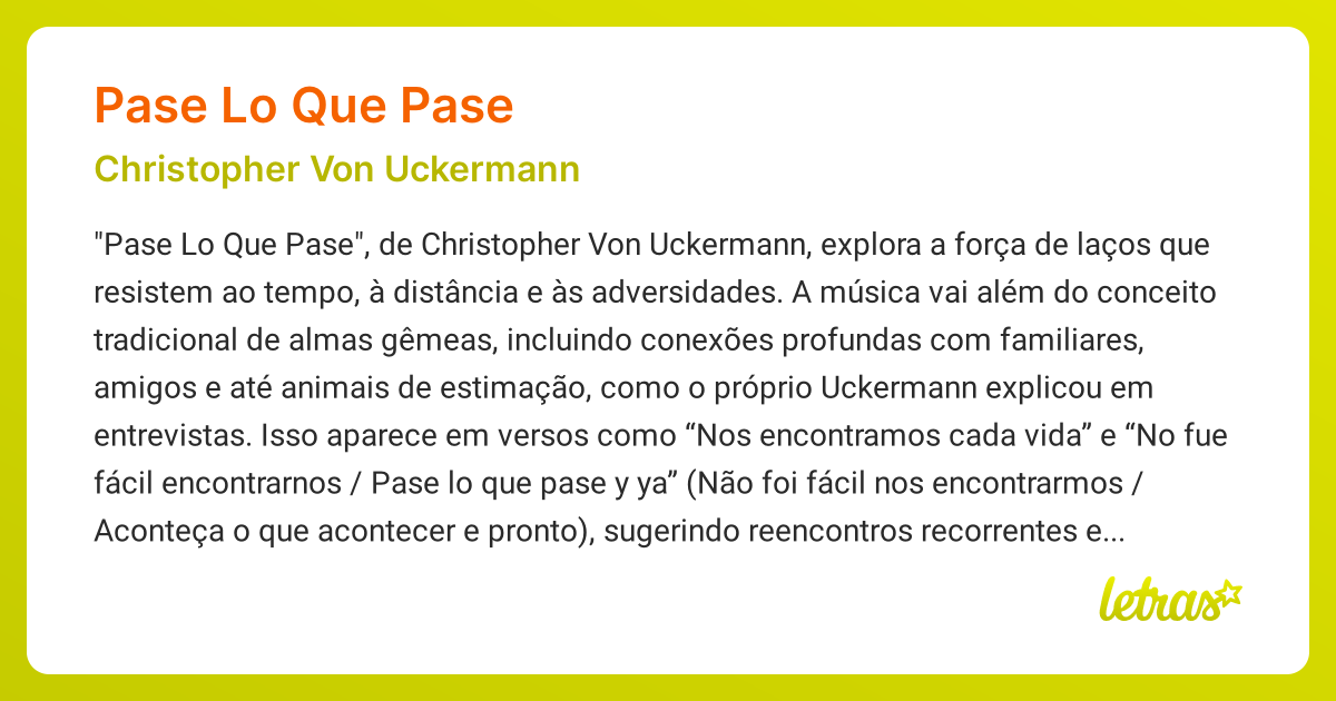 Significado da música PASE LO QUE PASE (Christopher Von Uckermann ...