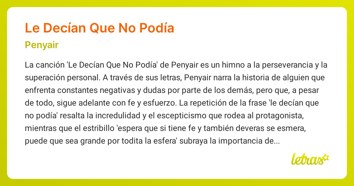 Significado de la canción LE DECÍAN QUE NO PODÍA (Penyair) - LETRAS.COM