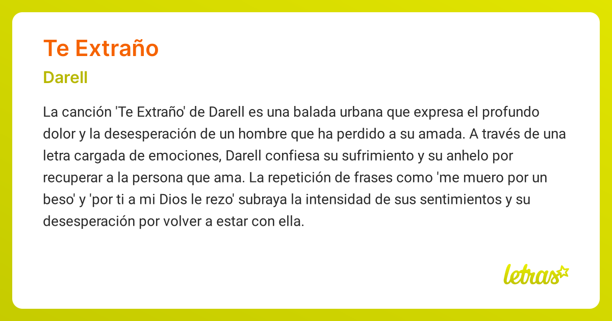 Significado de la canción TE EXTRAÑO (Darell) - LETRAS.COM