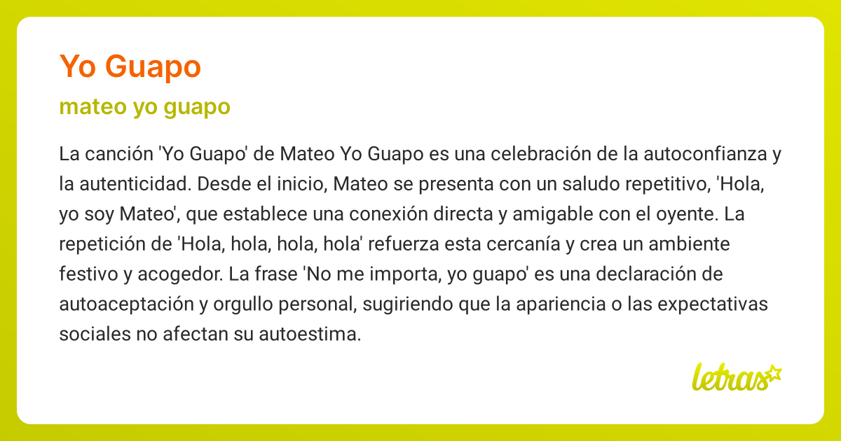 Significado de la canción YO GUAPO (mateo yo guapo) - LETRAS.COM