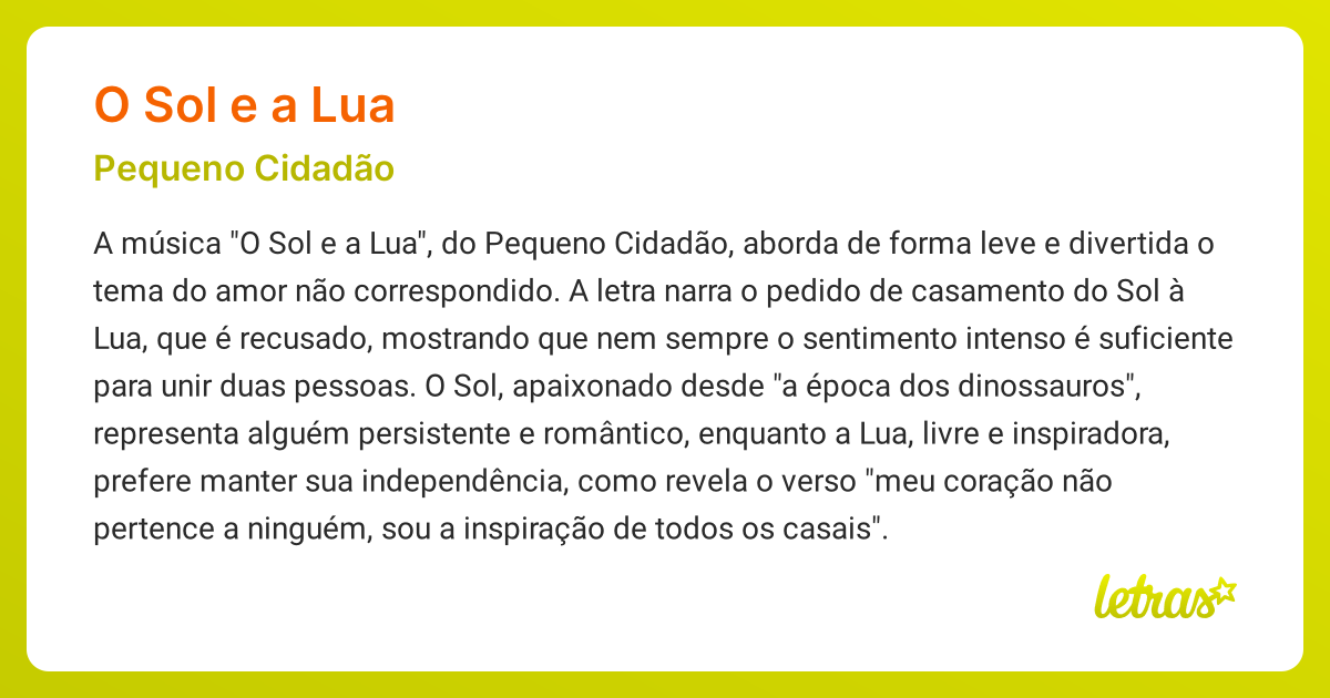 Significado da música O SOL E A LUA (Pequeno Cidadão) - LETRAS.MUS.BR