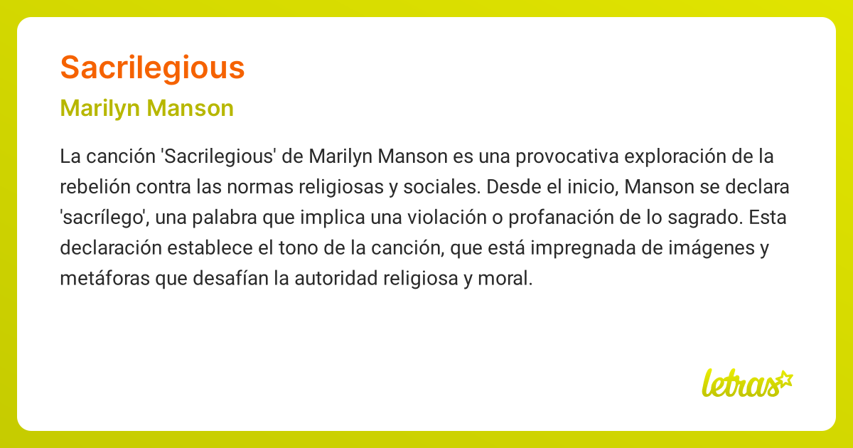 Significado de la canción SACRILEGIOUS (Marilyn Manson) - LETRAS.COM