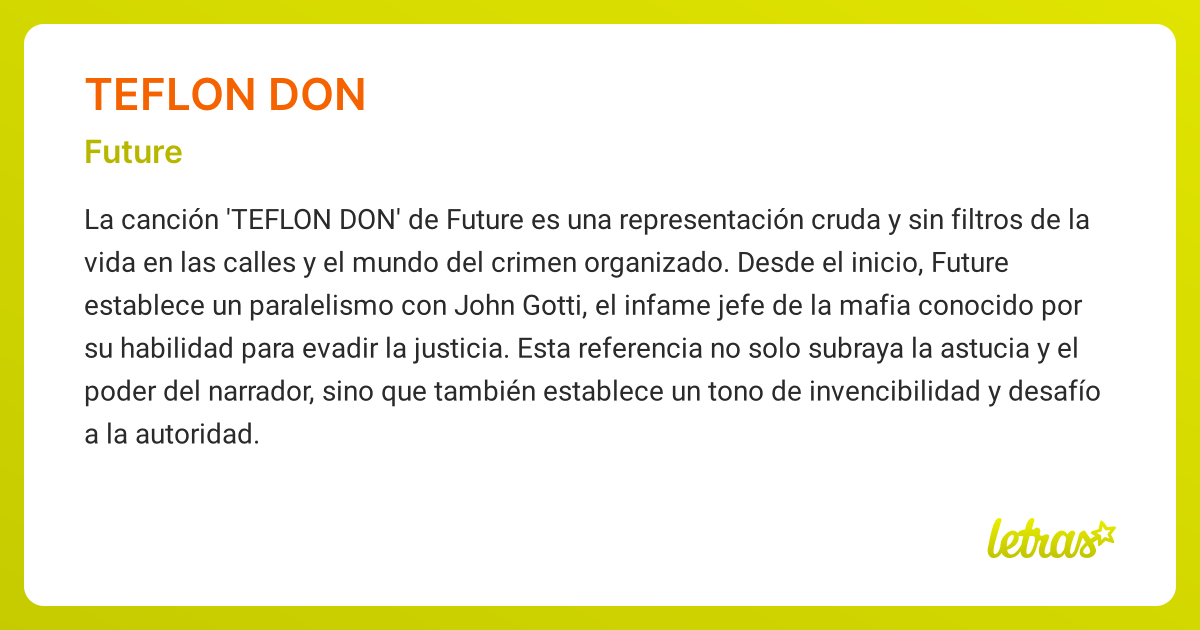 Significado de la canción TEFLON DON (Future) - LETRAS.COM