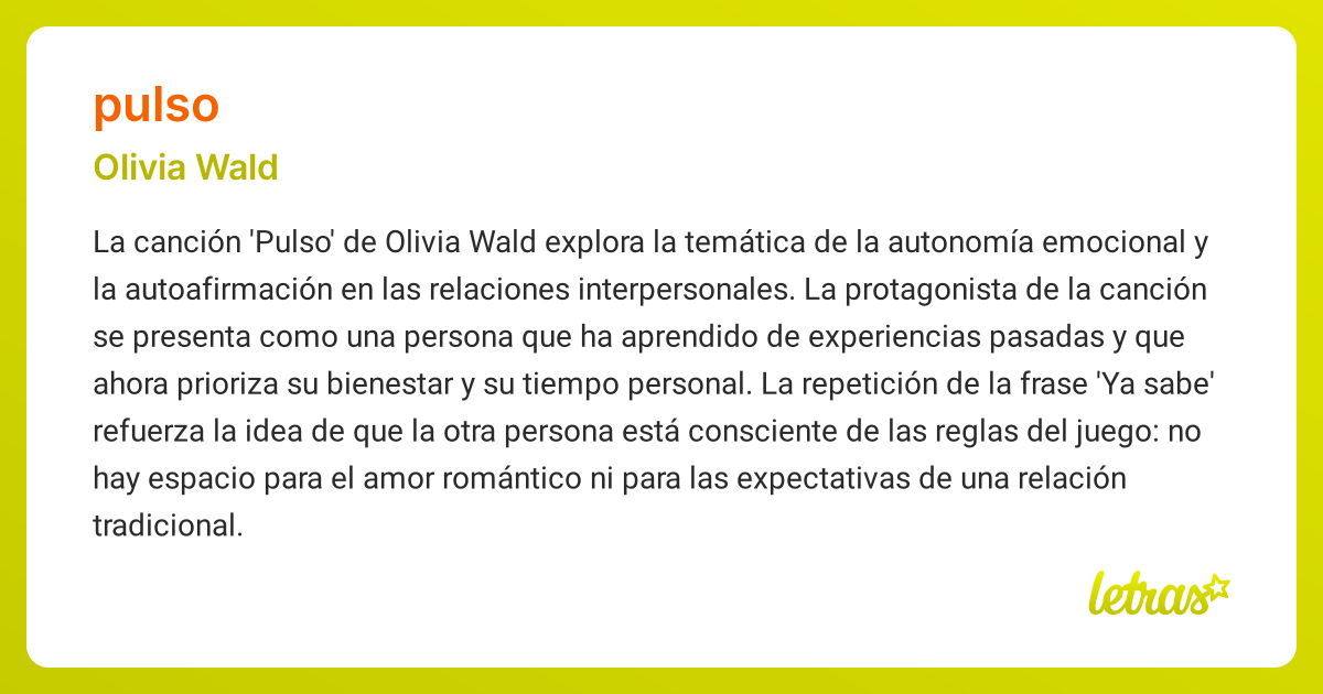 Significado de la canción PULSO (Olivia Wald) - LETRAS.COM