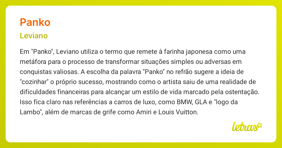 Significado da música PANKO (Leviano) - LETRAS.MUS.BR