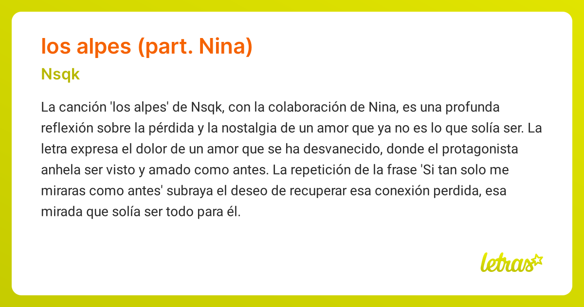 Significado de la canción LOS ALPES (PART. NINA) (Nsqk) - LETRAS.COM