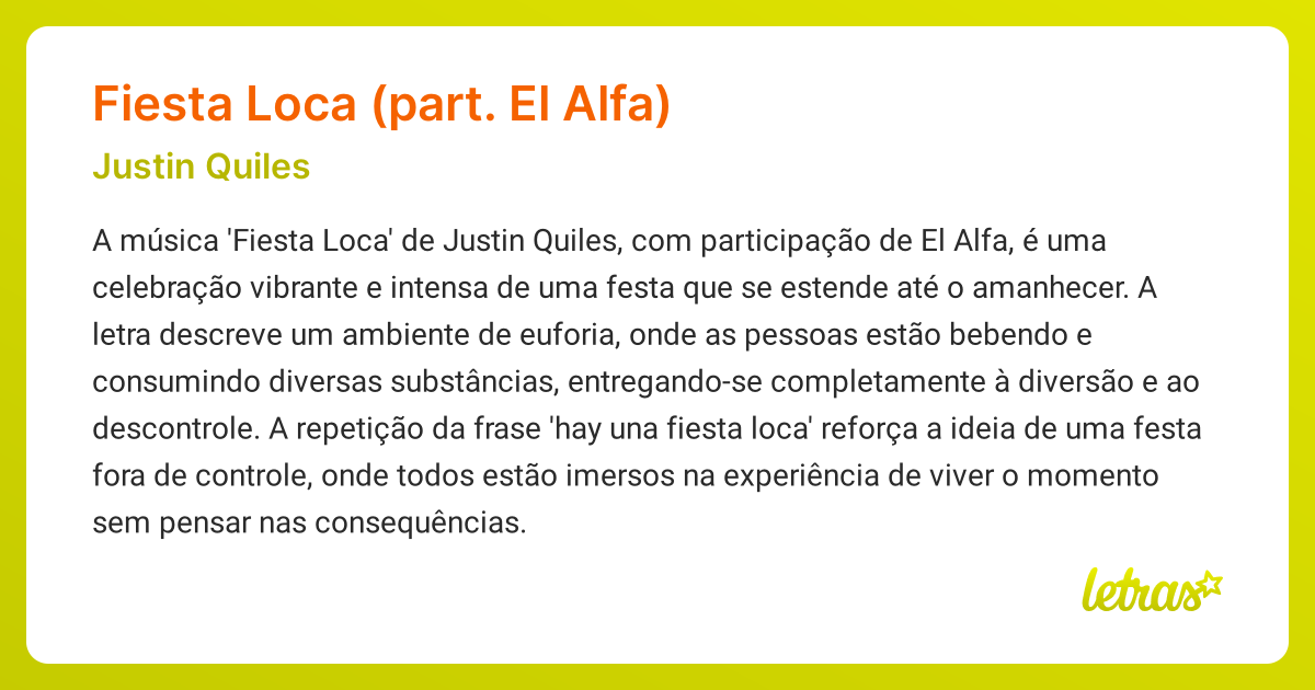 Significado da música FIESTA LOCA (PART. EL ALFA) (Justin Quiles ...