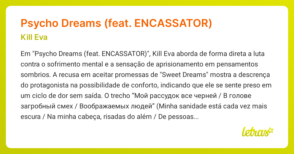 Significado da música Psycho Dreams (feat. ENCASSATOR) (Kill Eva ...