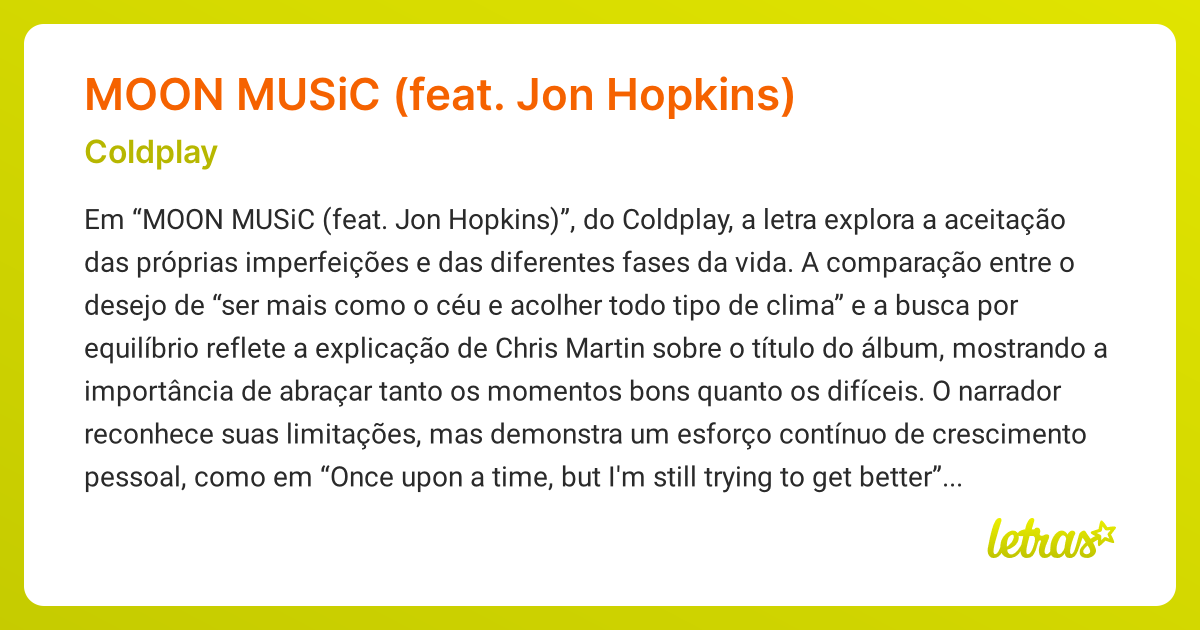 Significado da música MOON MUSIC (FEAT. JON HOPKINS) (Coldplay ...