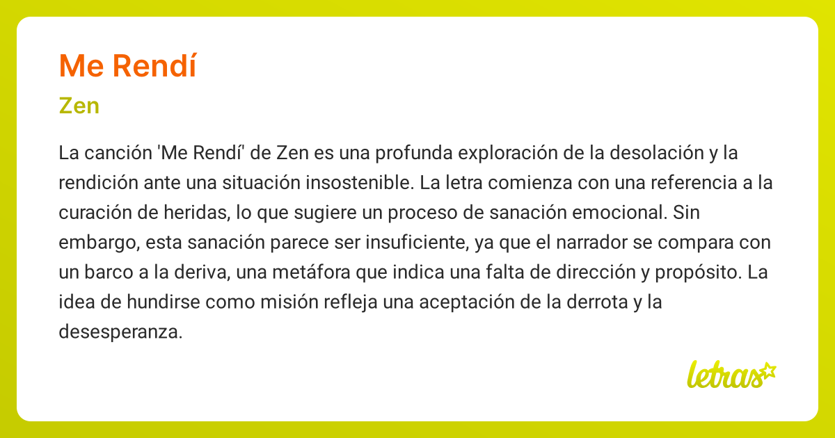 Significado de la canción ME RENDÍ (Zen) - LETRAS.COM