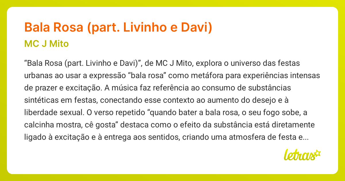 Significado da música Bala Rosa (part. Livinho e Davi) (MC J Mito ...