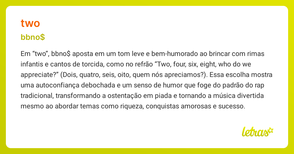 Significado da música TWO (bbno$) - LETRAS.MUS.BR