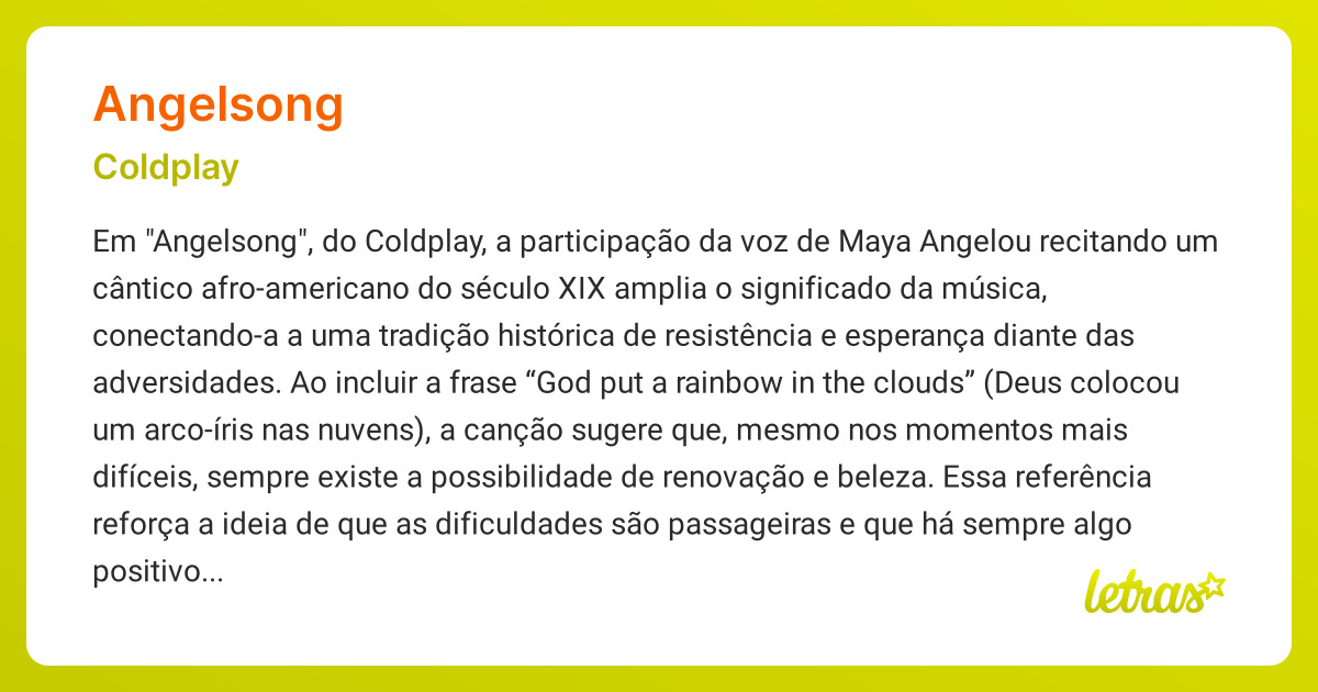 Significado da música ANGELSONG (Coldplay) - LETRAS.MUS.BR