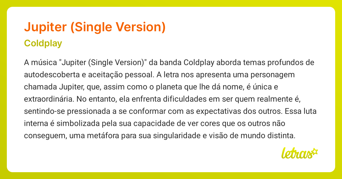Significado da música JUPITER (SINGLE VERSION) (Coldplay) - LETRAS.MUS.BR