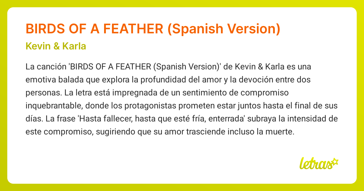 Significado de la canción BIRDS OF A FEATHER (Spanish Version) (Kevin ...