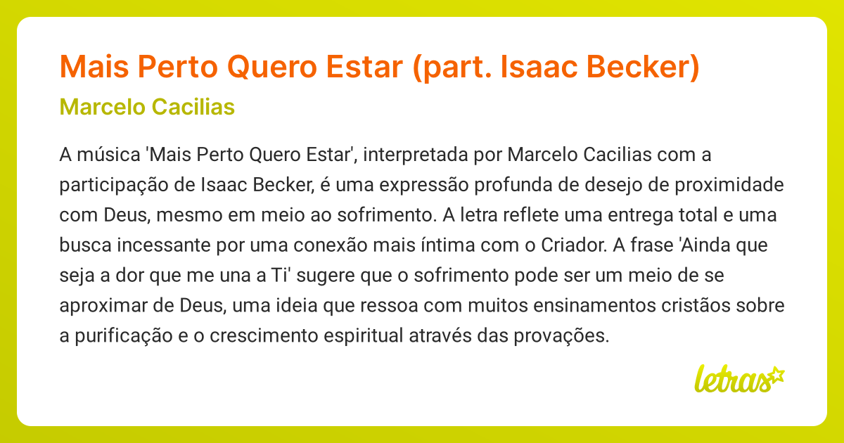 Significado da música Mais Perto Quero Estar (part. Isaac Becker ...