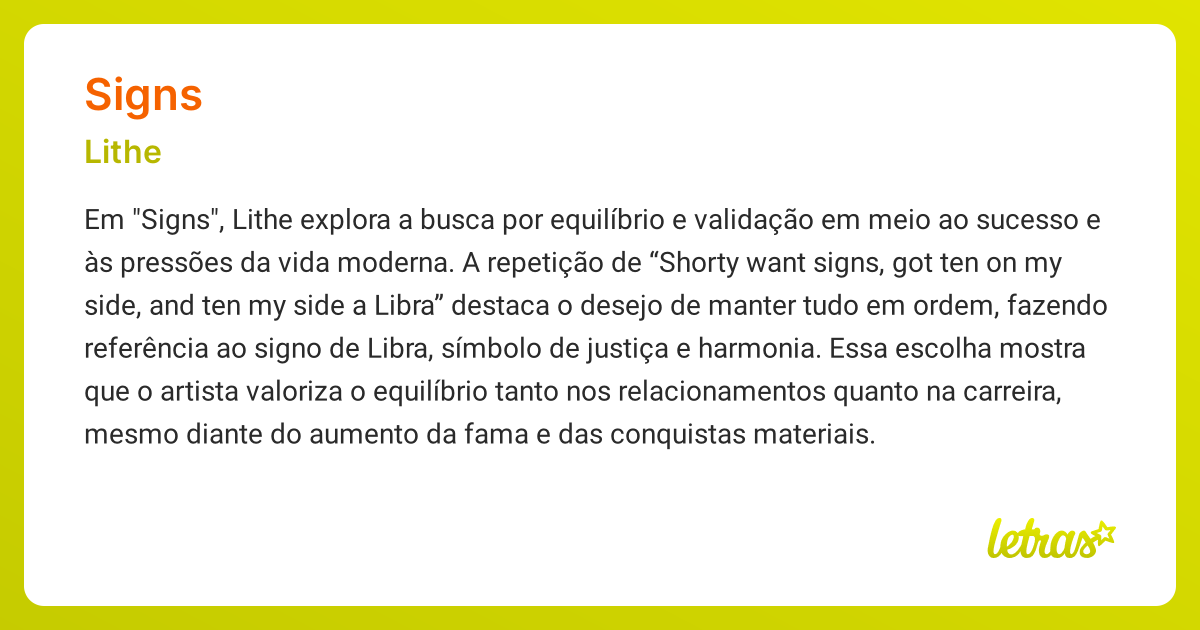 Significado da música SIGNS (Lithe) - LETRAS.MUS.BR