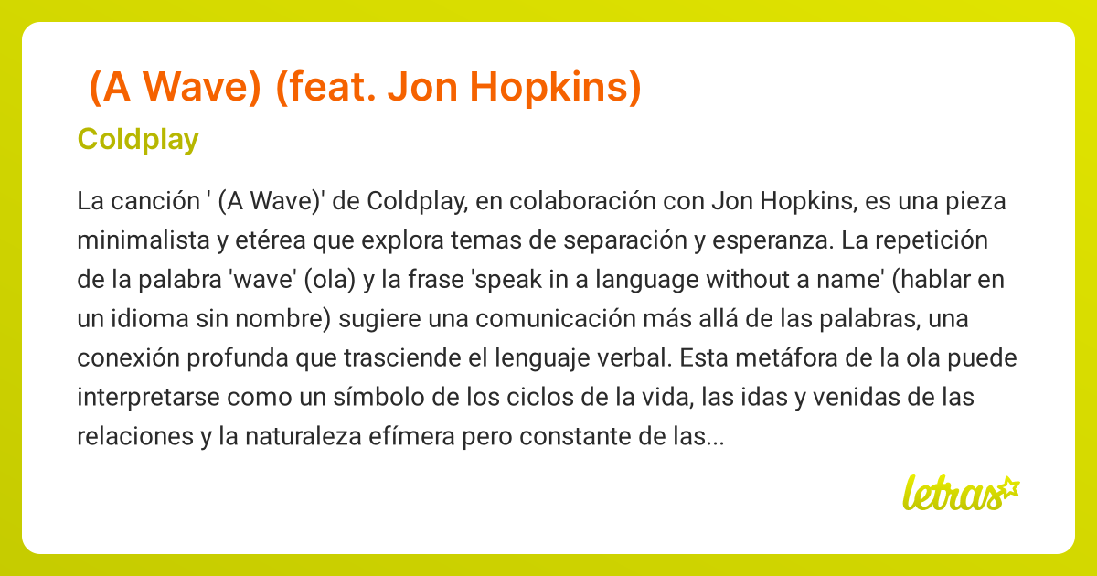 Significado de la canción 👋 (A Wave) (feat. Jon Hopkins) (Coldplay ...