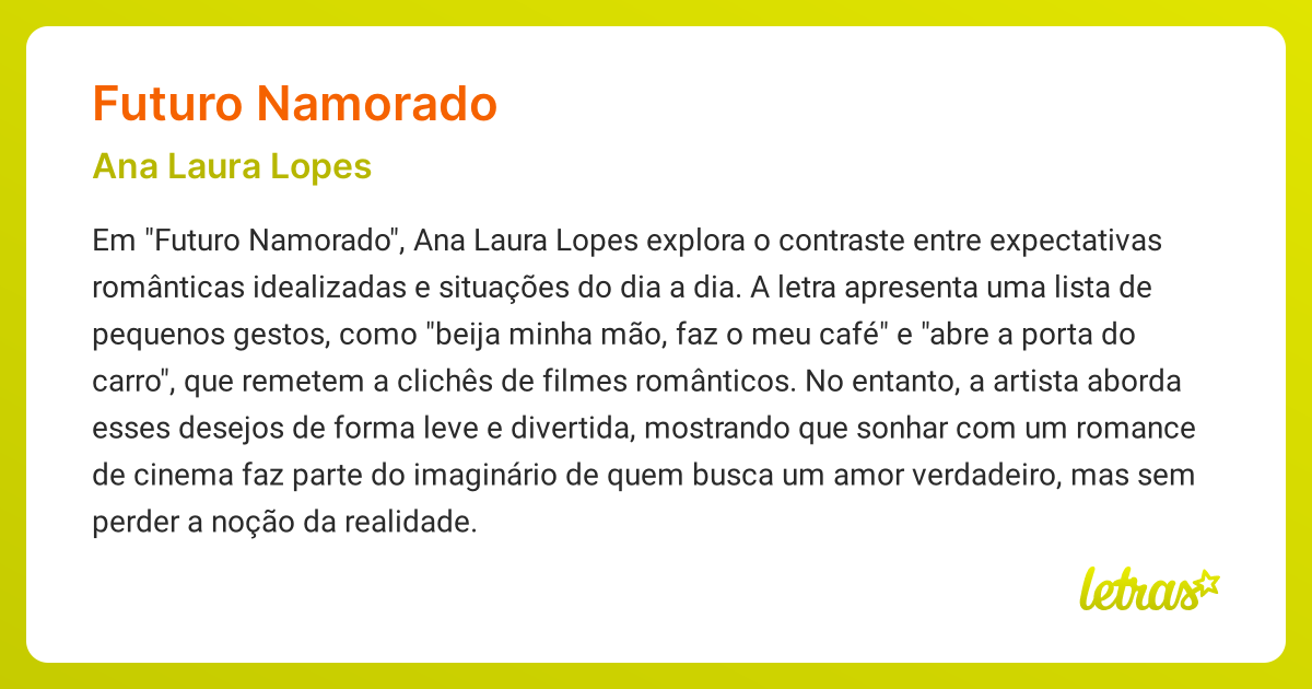 Significado da música FUTURO NAMORADO (Ana Laura Lopes) - LETRAS.MUS.BR