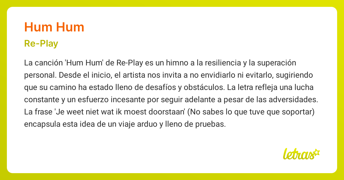 Significado de la canción HUM HUM (Re-Play) - LETRAS.COM
