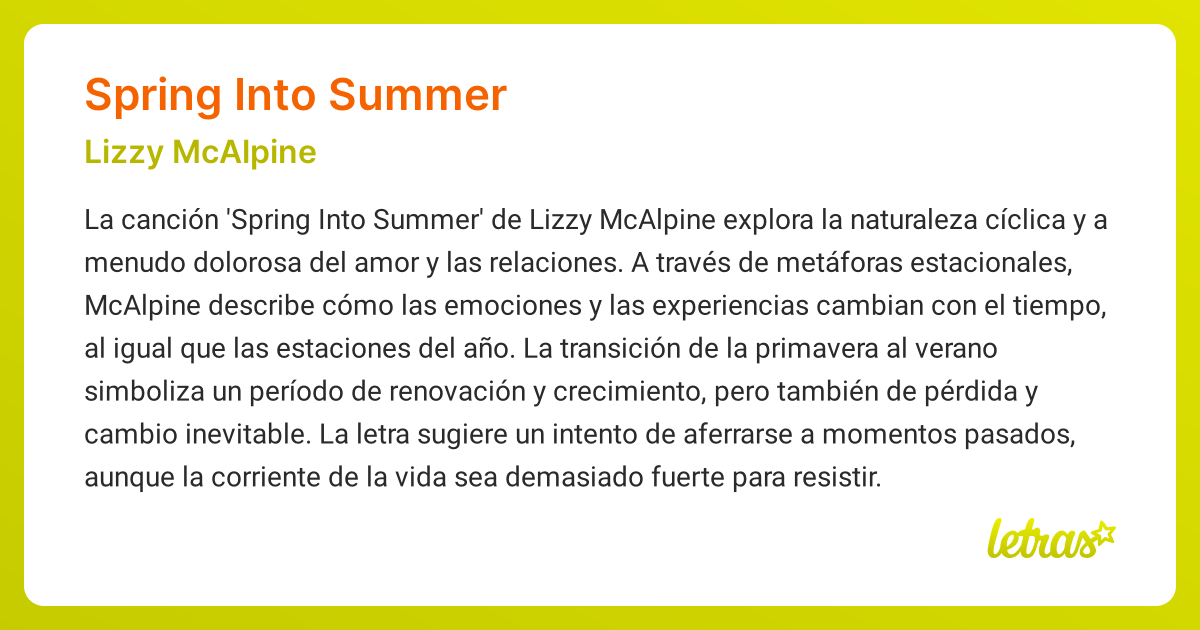 Significado de la canción SPRING INTO SUMMER (Lizzy McAlpine) - LETRAS.COM