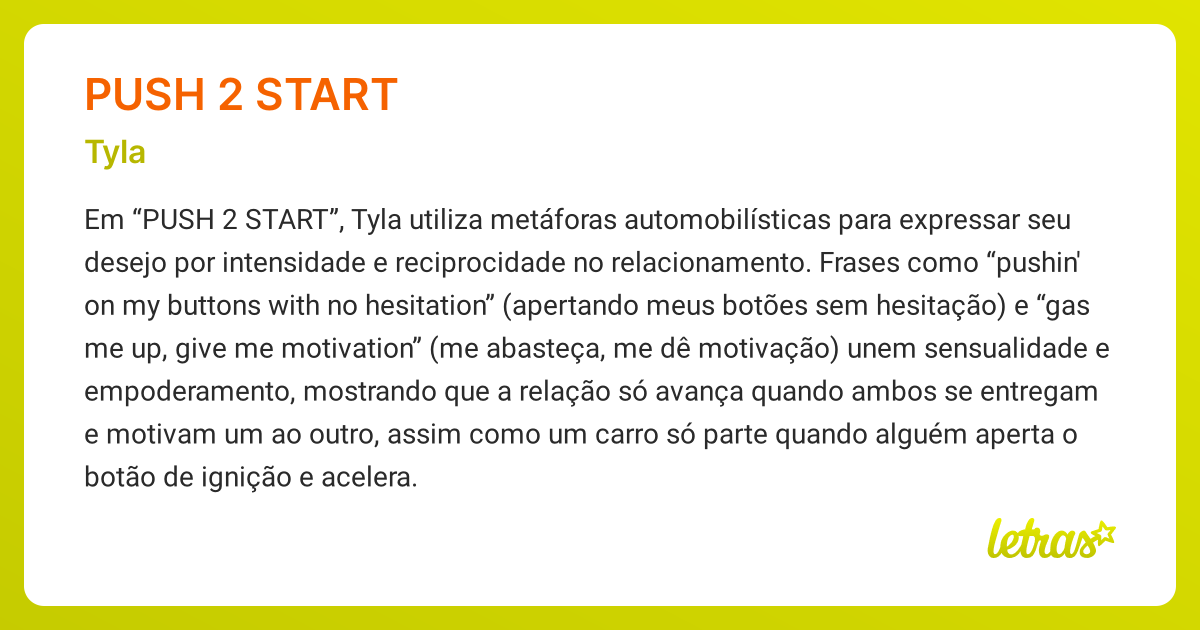 Significado da música PUSH 2 START (Tyla) - LETRAS.MUS.BR