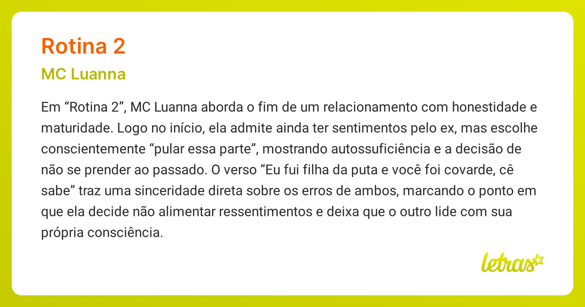 Significado da música ROTINA 2 (MC Luanna) - LETRAS.MUS.BR