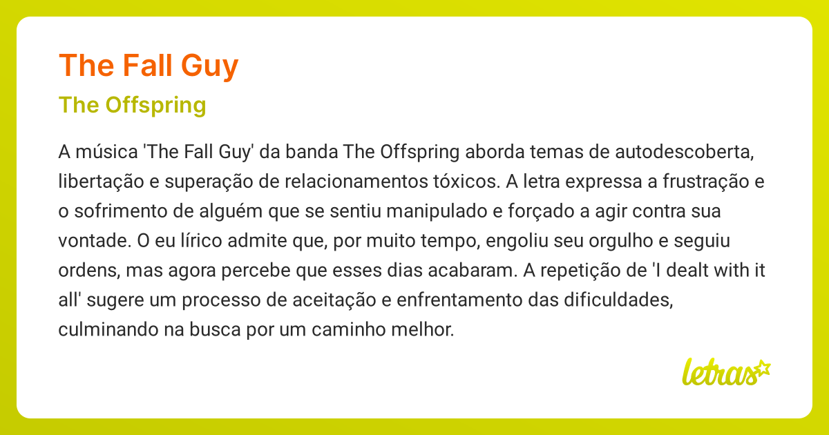 Significado da música THE FALL GUY (The Offspring) - LETRAS.MUS.BR