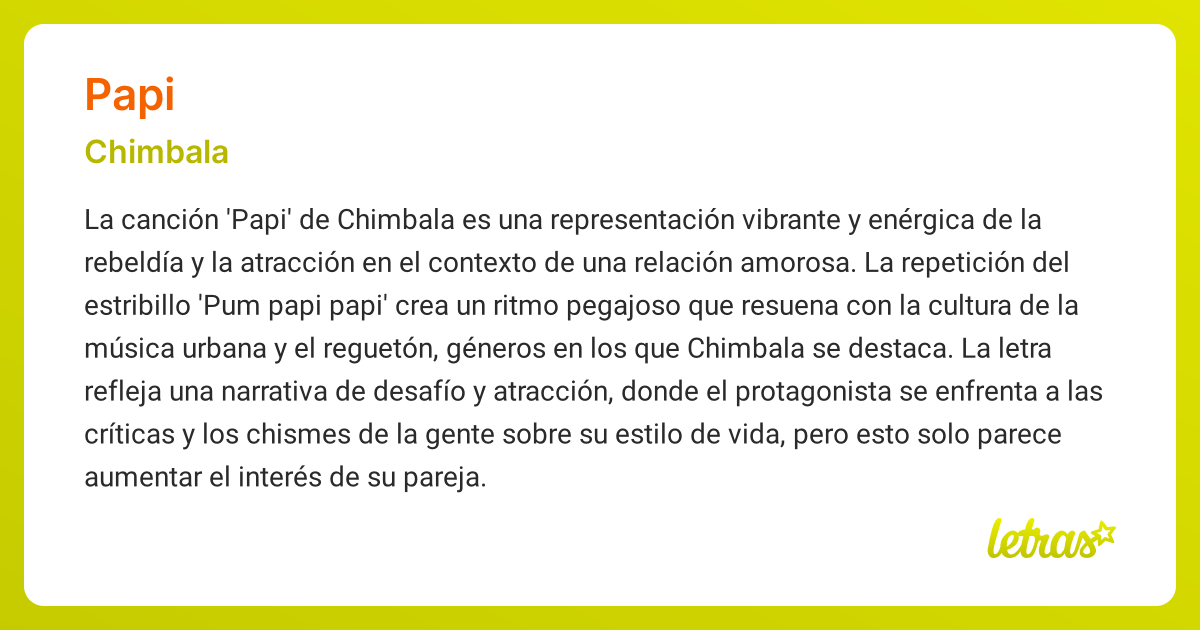 Significado de la canción PAPI (Chimbala) - LETRAS.COM