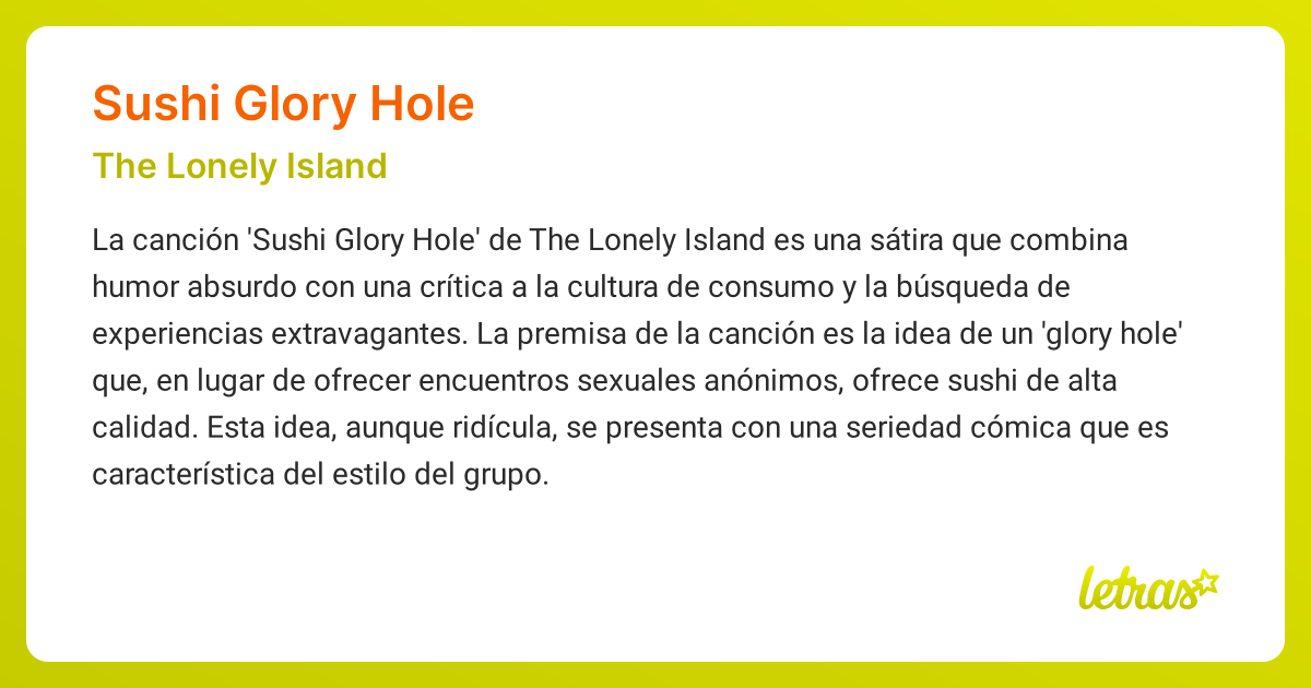 Significado de la canción SUSHI GLORY HOLE (The Lonely Island) - LETRAS.COM