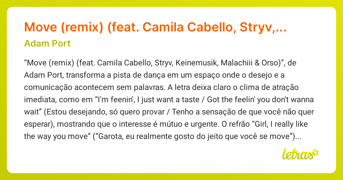 Significado da música Move (remix) (feat. Camila Cabello, Stryv ...