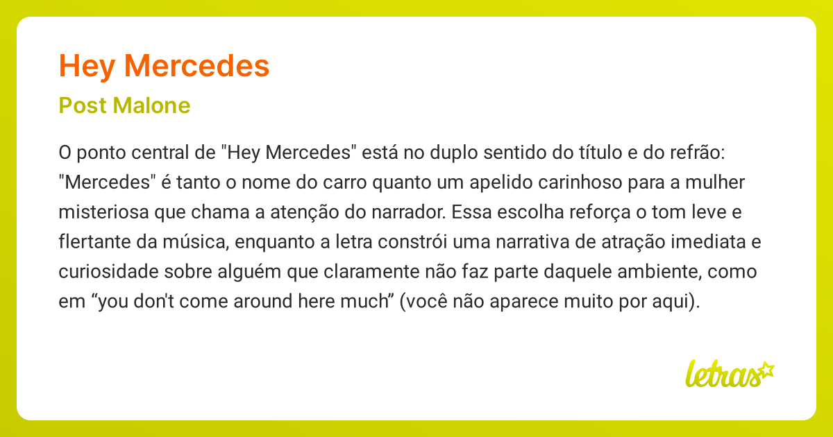 Significado da música HEY MERCEDES (Post Malone) - LETRAS.MUS.BR