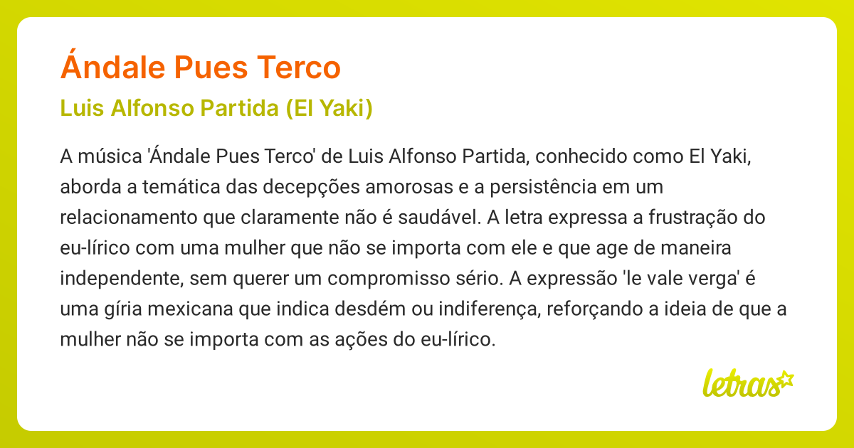 Significado da música ÁNDALE PUES TERCO (Luis Alfonso Partida (El Yaki ...