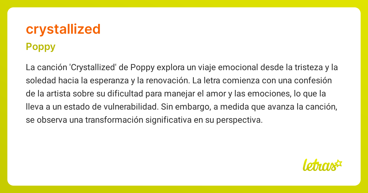 Significado de la canción CRYSTALLIZED (Poppy) - LETRAS.COM