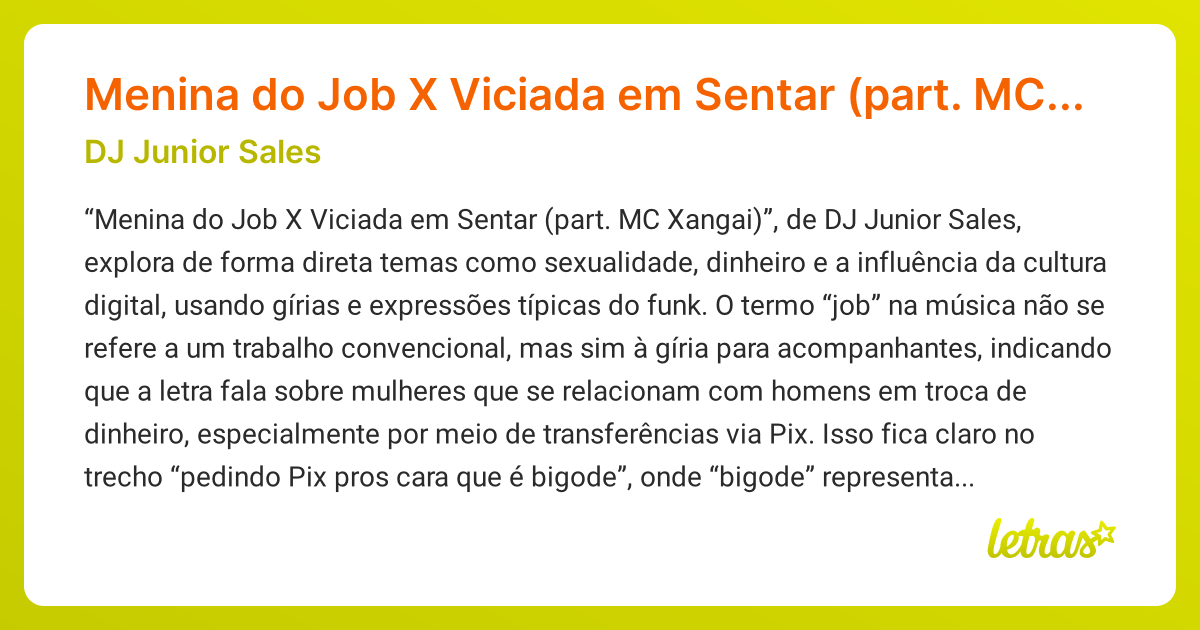 Significado da música Menina do Job X Viciada em Sentar (part. MC ...