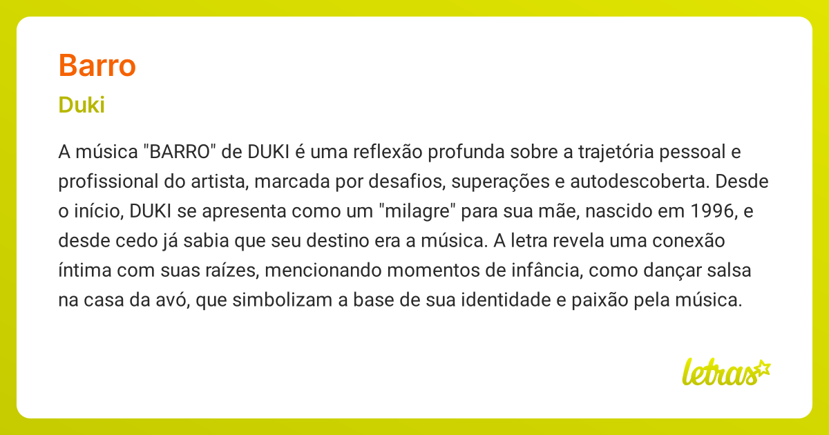Significado da música BARRO (Duki) - LETRAS.MUS.BR