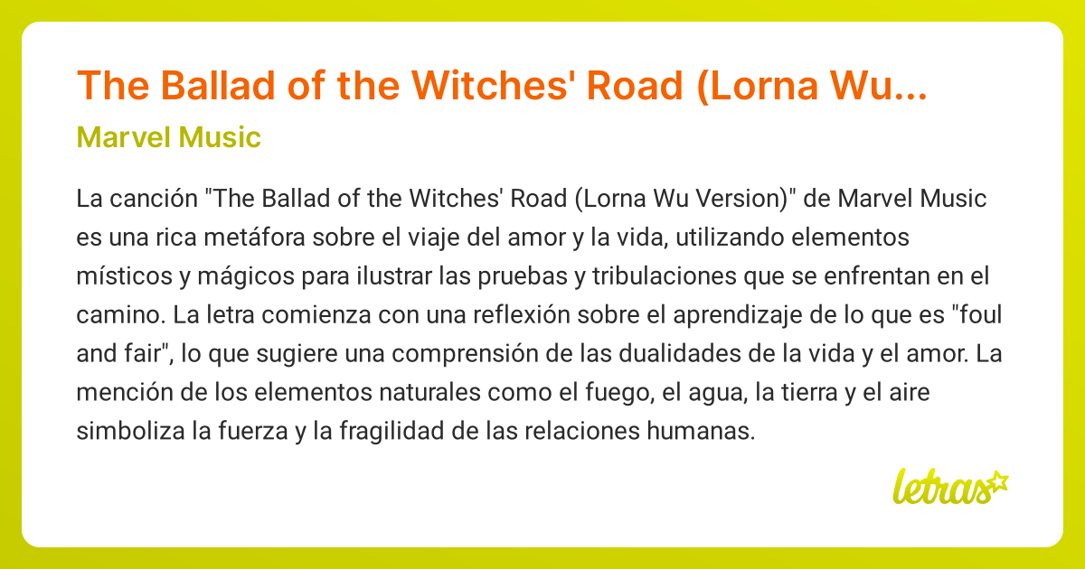 Significado de la canción The Ballad of the Witches' Road (Lorna Wu ...