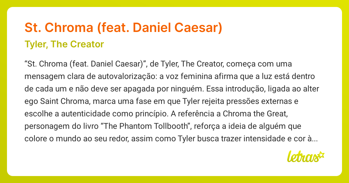 Significado da música St. Chroma (feat. Daniel Caesar) (Tyler, The ...