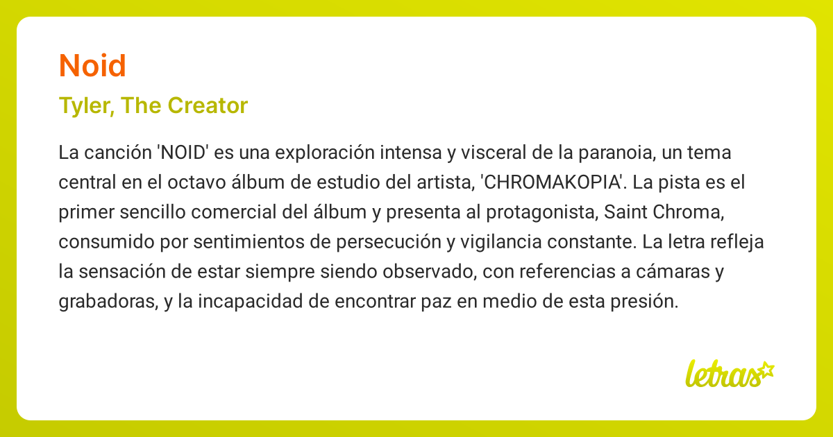 Significado de la canción NOID (Tyler, The Creator) - LETRAS.COM