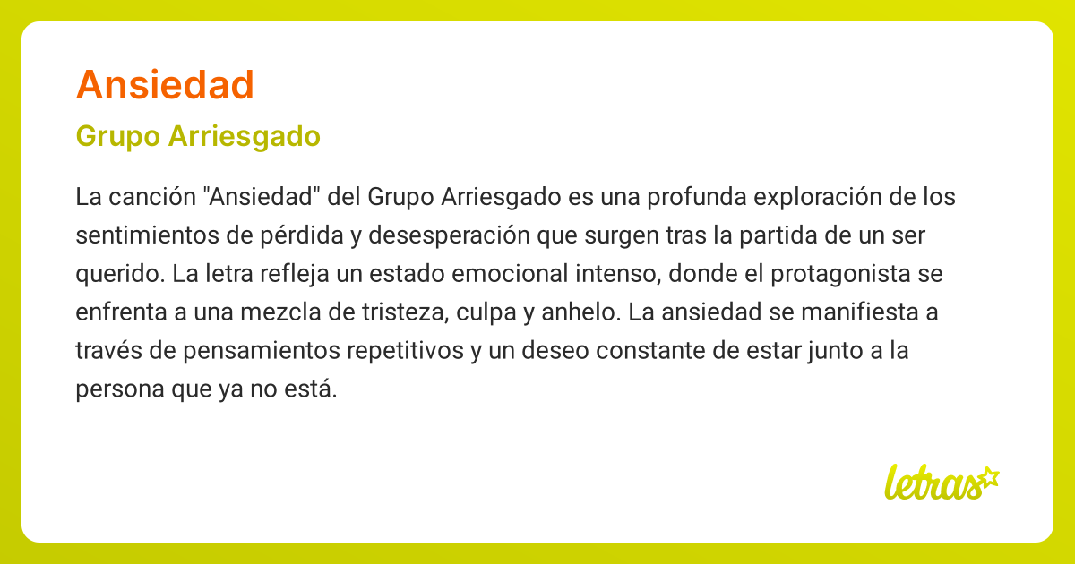Significado de la canción ANSIEDAD (Grupo Arriesgado) - LETRAS.COM