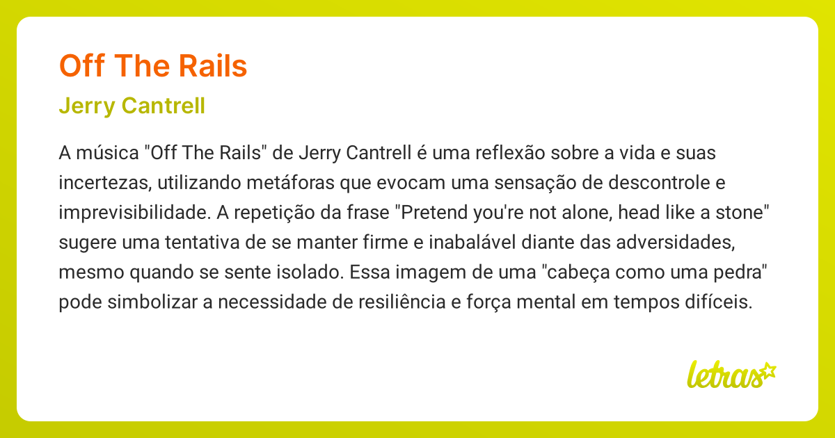Significado da música OFF THE RAILS (Jerry Cantrell) - LETRAS.MUS.BR