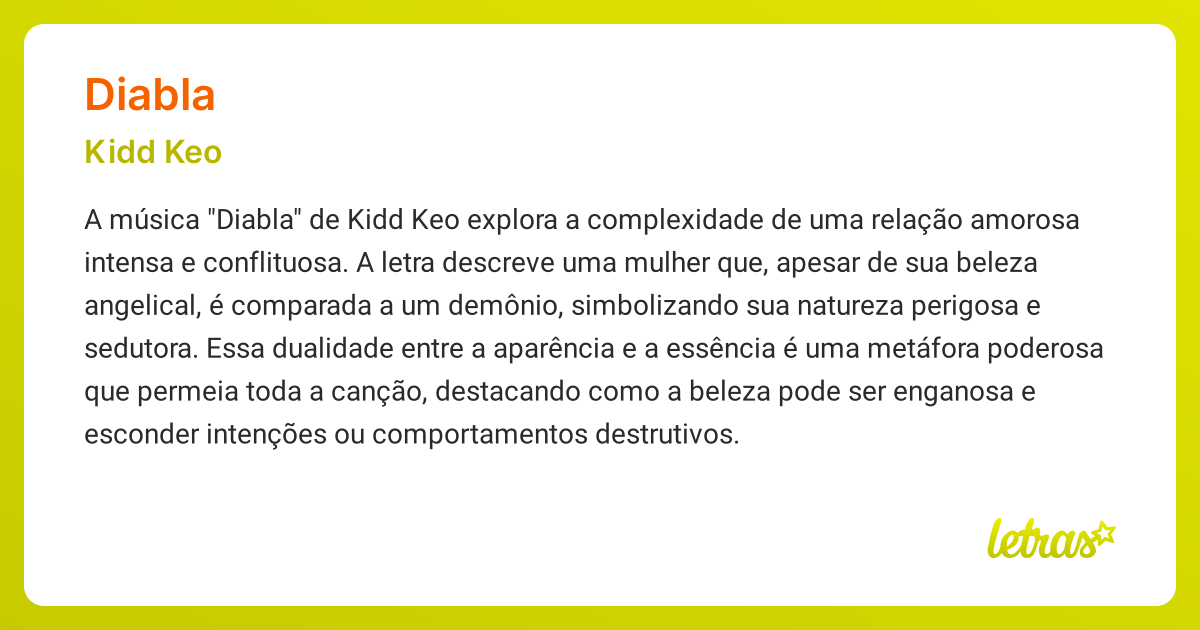 Significado da música DIABLA (Kidd Keo) - LETRAS.MUS.BR