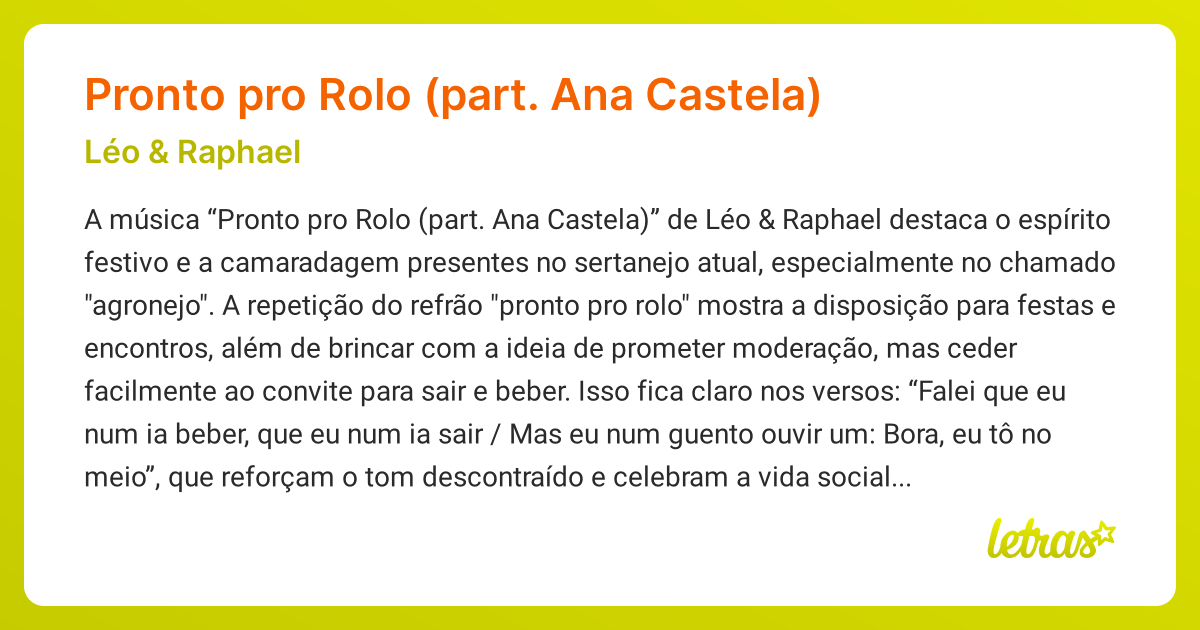 Significado da música Pronto pro Rolo (part. Ana Castela) (Léo ...