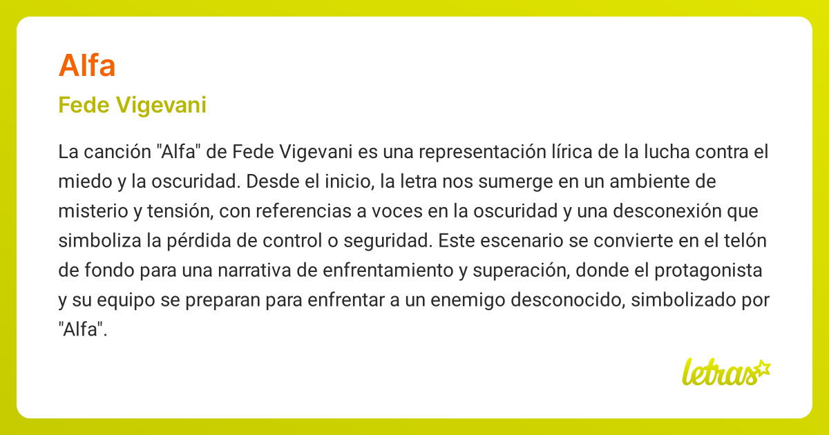 Significado de la canción ALFA (Fede Vigevani) - LETRAS.COM